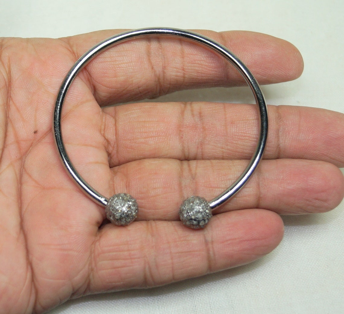 10mm Ball Pipe Bangle Rose Cut Diamond Pave Diamond 925 Sterling Silver ...