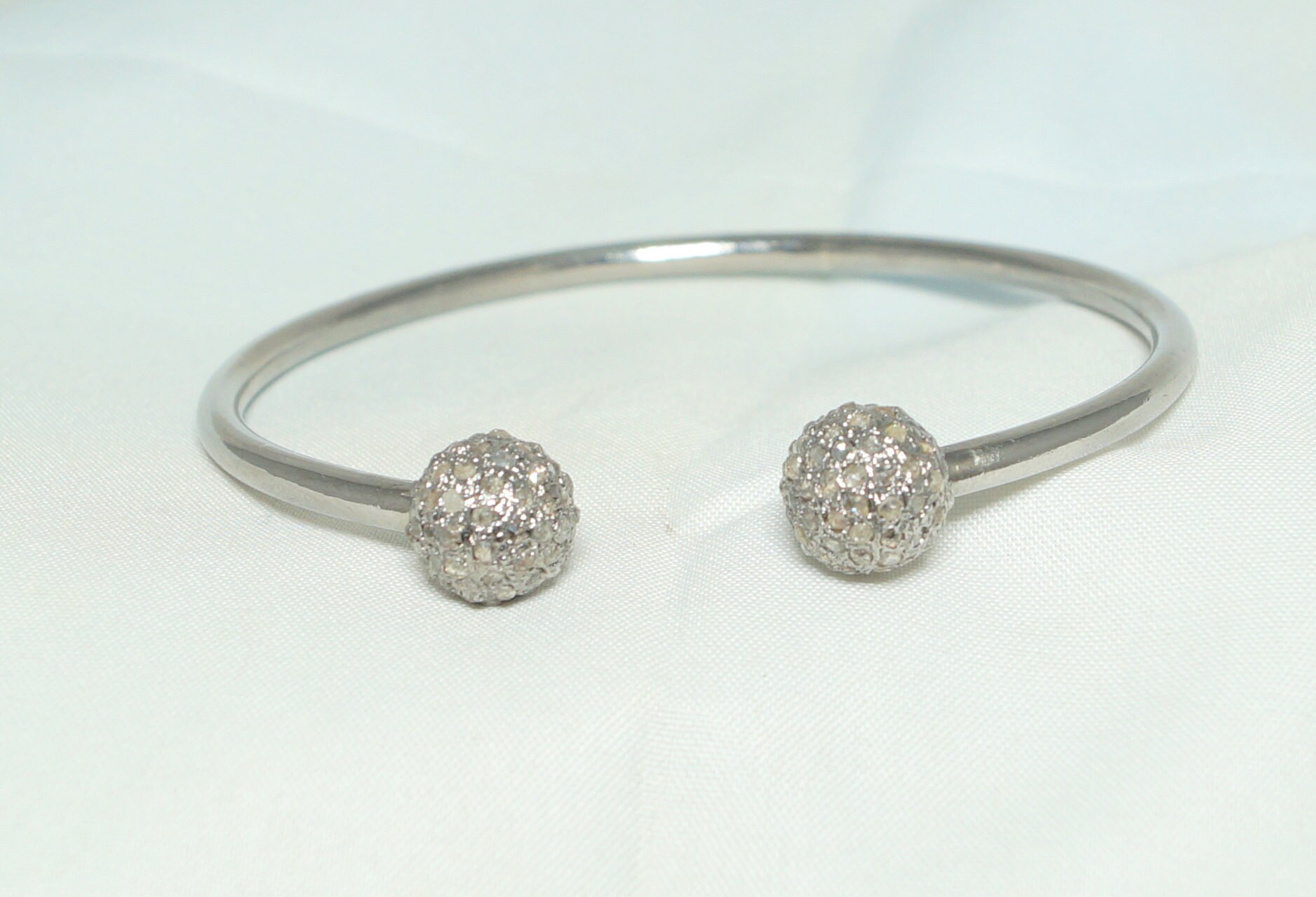 10mm Ball Pipe Bangle Rose Cut Diamond Pave Diamond 925 Sterling Silver ...