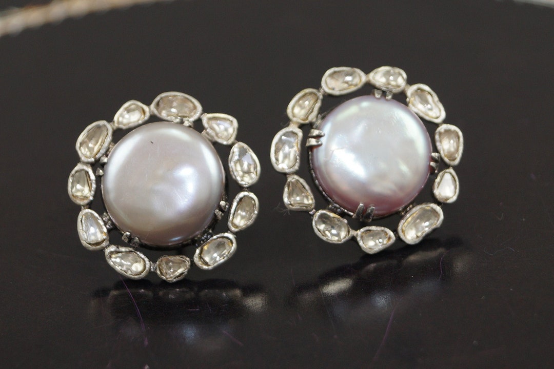 IGI Certified Uncut Polki Diamond 22mm Large Natural Gray Pearl Natural ...