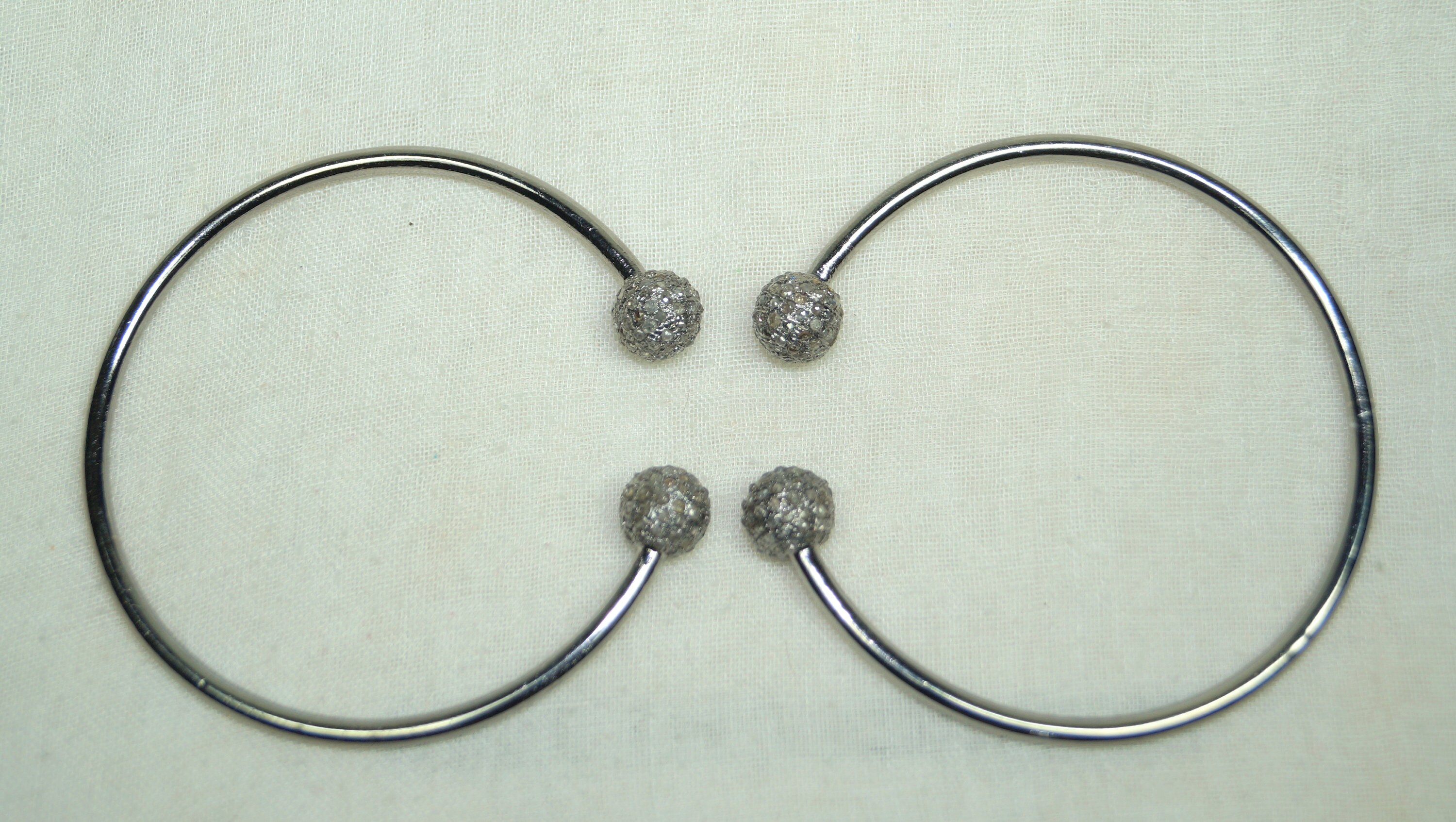 10mm Ball Pipe Bangle Rose Cut Diamond Pave Diamond 925 Sterling Silver ...