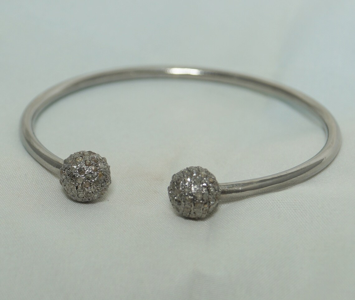 10mm Ball Pipe Bangle Rose Cut Diamond Pave Diamond 925 Sterling Silver ...