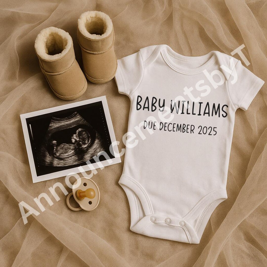 Custom Tulle With Ultrasound Simple Font Pregnancy Announcement Image ...