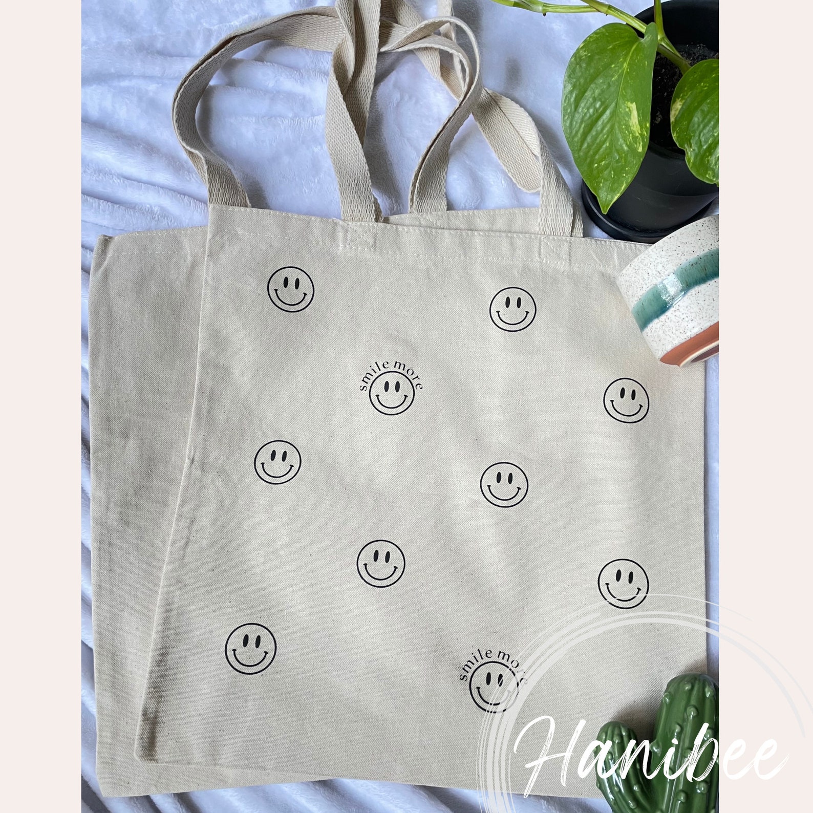 Smile More Canvas Tote Bag Aesthetic Tote Bag Cute Shopping - Etsy