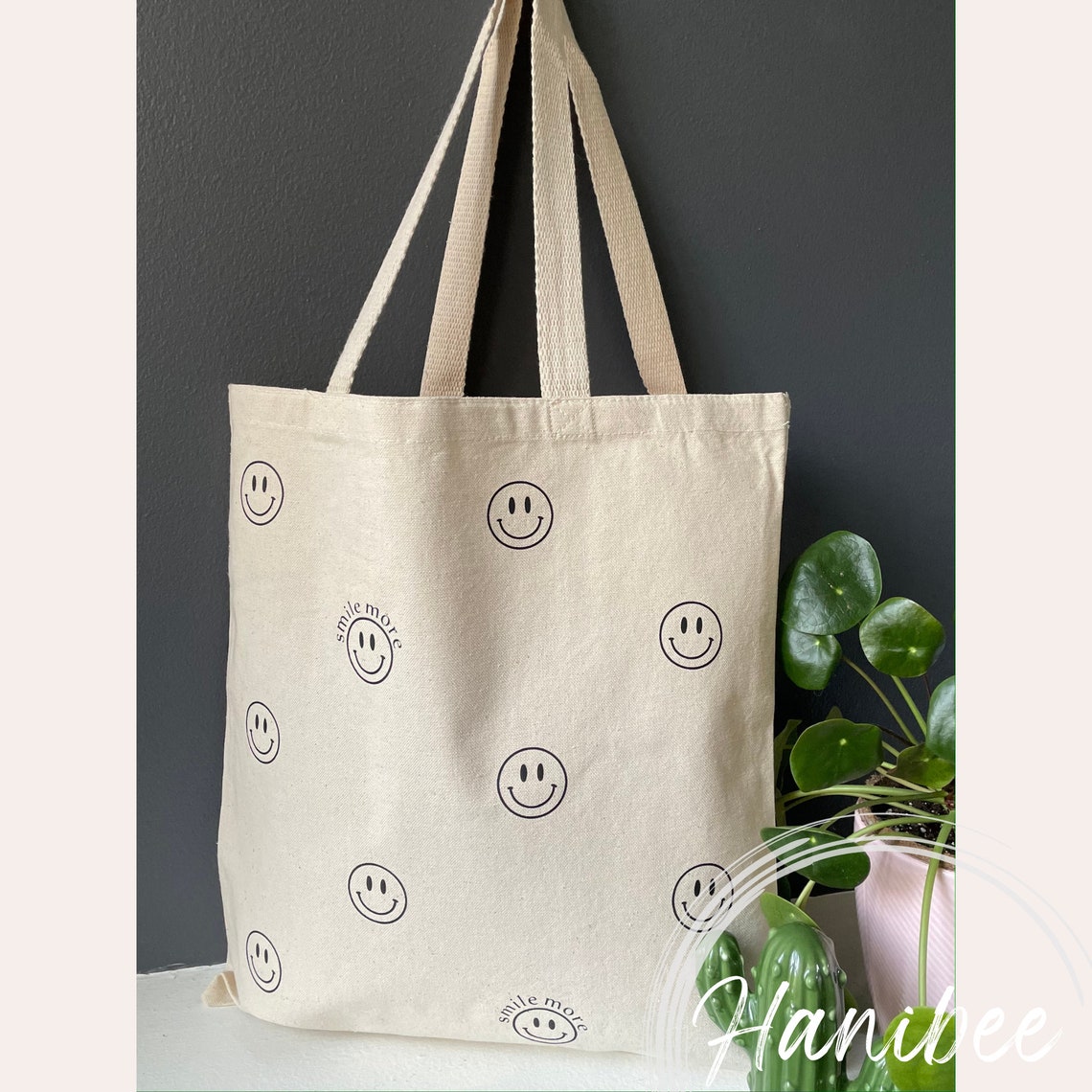 Smile More Canvas Tote Bag, Aesthetic Tote Bag, Cute Shopping Bag ...