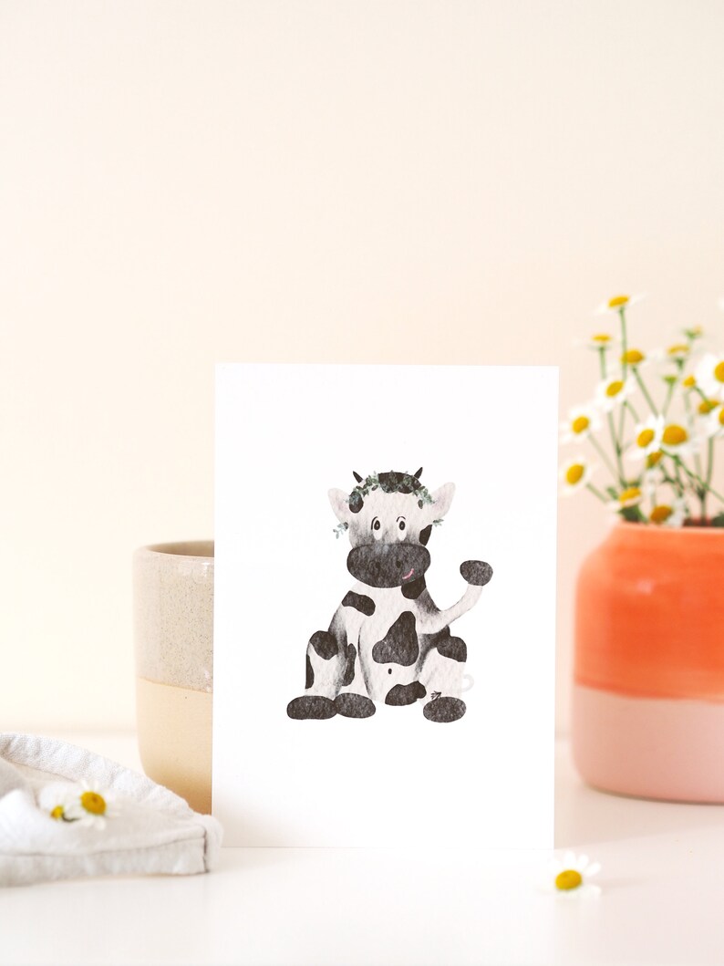 Personalized Birthday Card for Kids Cow Postcard Animal - Etsy