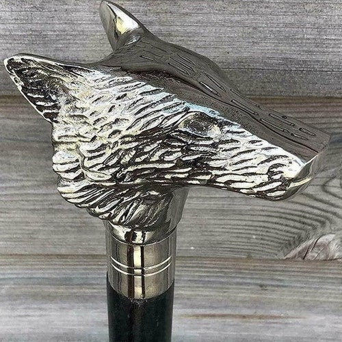 Wolf Head Walking Cane Stick Hand Carved - Etsy