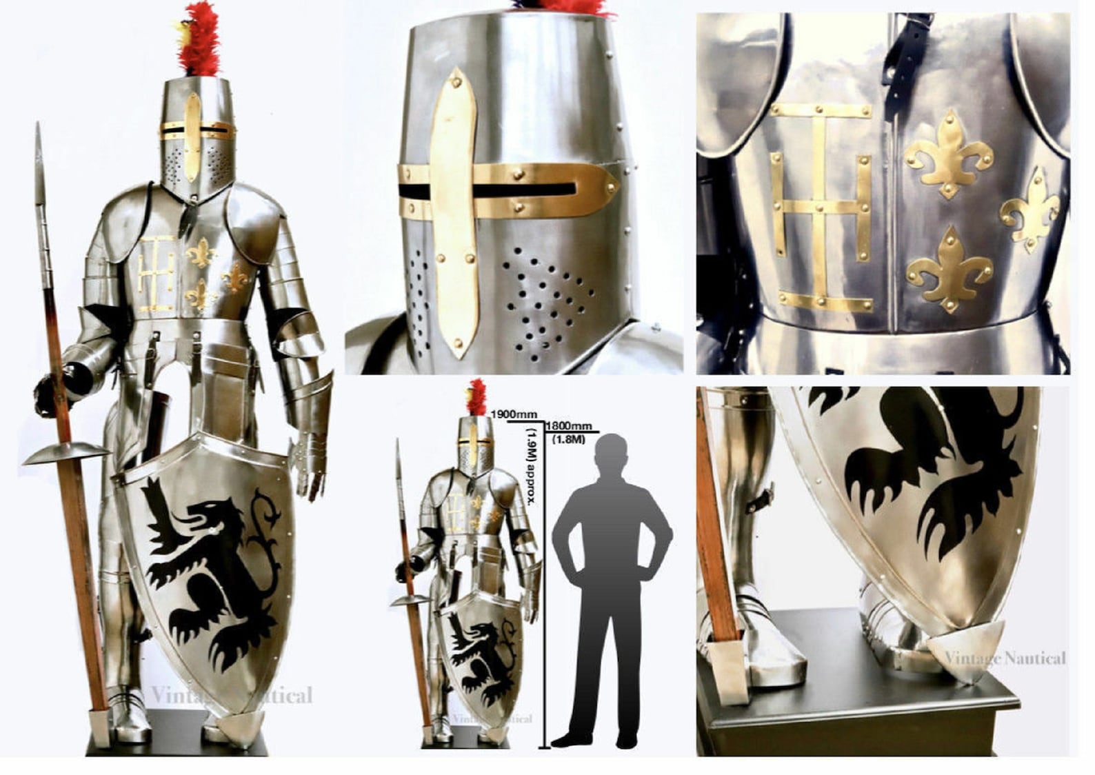 Medieval Knight templar Armour Suit with plume Battle Warrior | Etsy