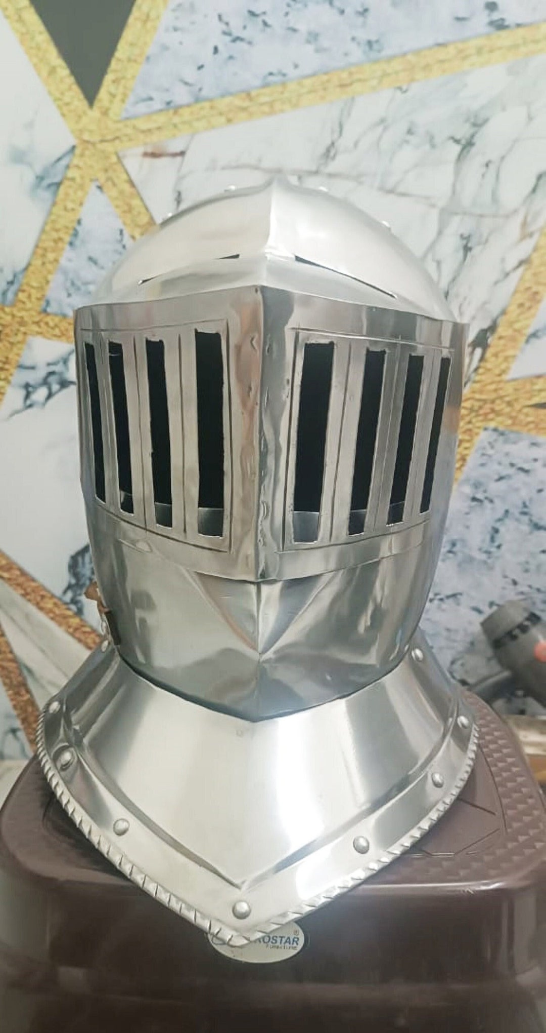 Knight European Closed Helmet With Stand Halloween Armour Medieval LARP ...
