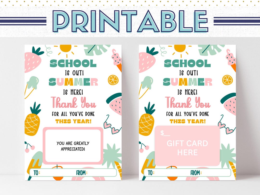 Teacher Appreciation Printable Gift Card Holder, End of School Year ...
