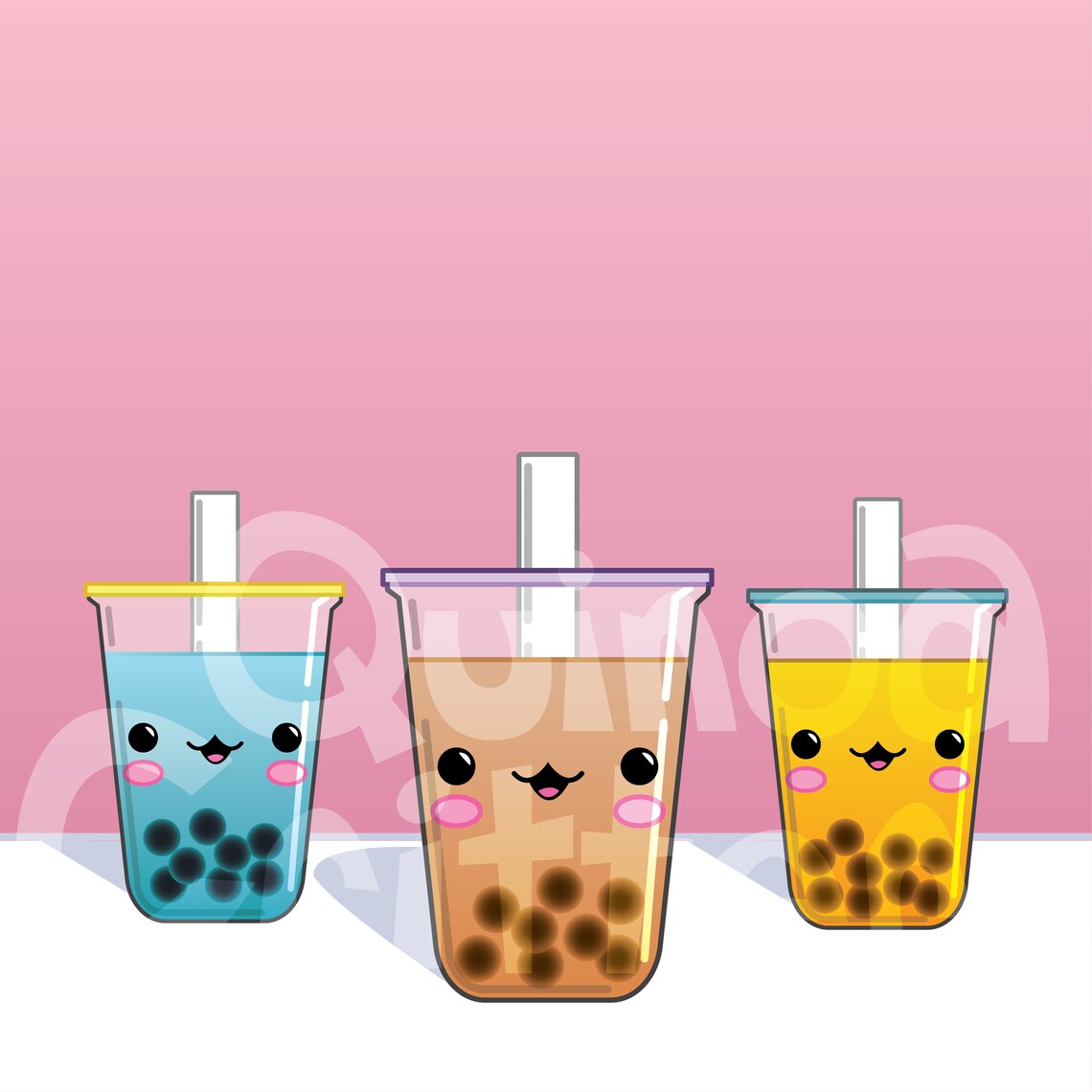 Kawaii Boba Tea Clip Art Bubble Tea Clipart Digital Graphic Coffee ...