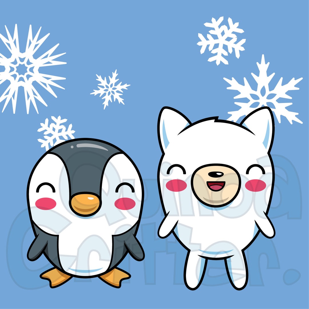 Arctic Animals Clipart Penguin Winter Snowflakes Graphic - Etsy
