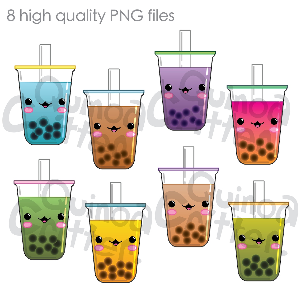 Kawaii Boba Tea Clip Art Bubble Tea Clipart Digital Graphic | Etsy