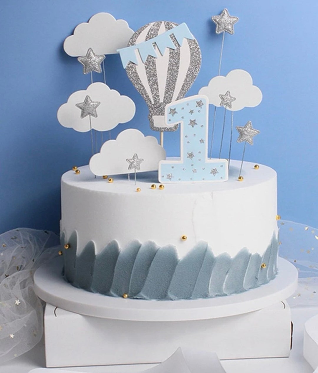 Hot Air Balloon 12 Piece Cake Topper Set, Balloon, Skydiving, Hot Air ...