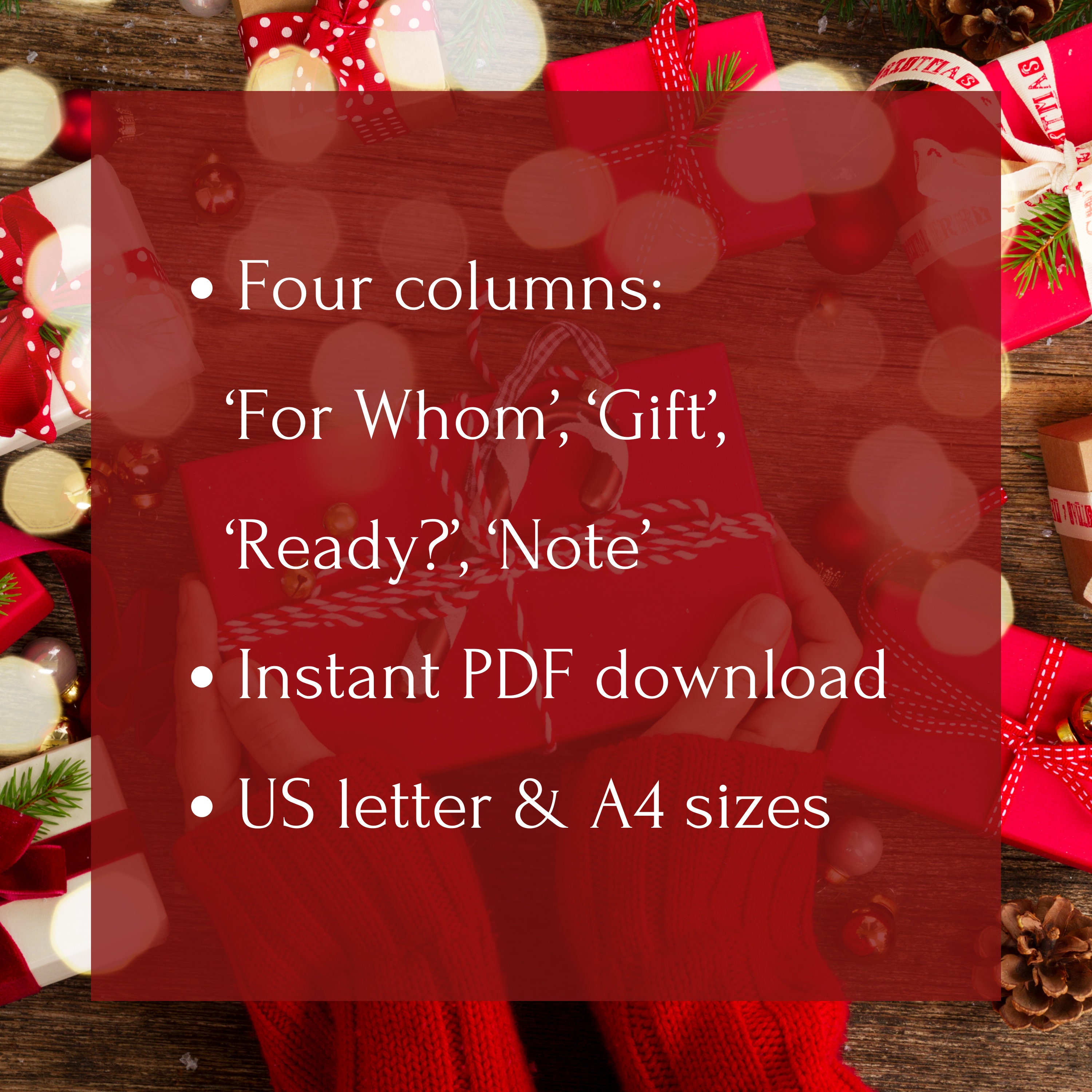 Printable Christmas Gift List Template Christmas Gift Etsy