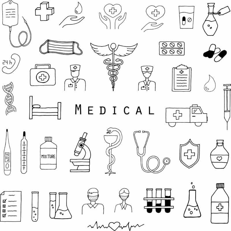 Hand-drawn Medical Clip Art, Hospital Icon Set, Healthcare Images ...