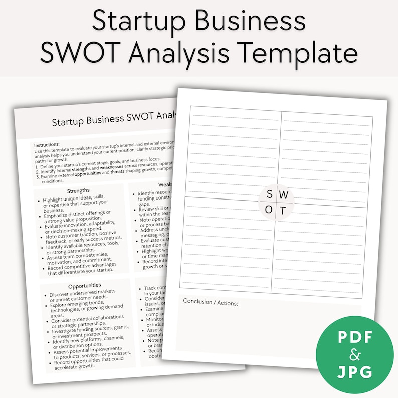 Startup Business SWOT Analysis Template – Printable Worksheet With ...