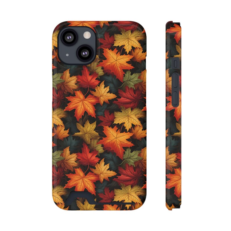 Phone Case With Card Holder Autumn Leaves Design Glossy or Matte ...
