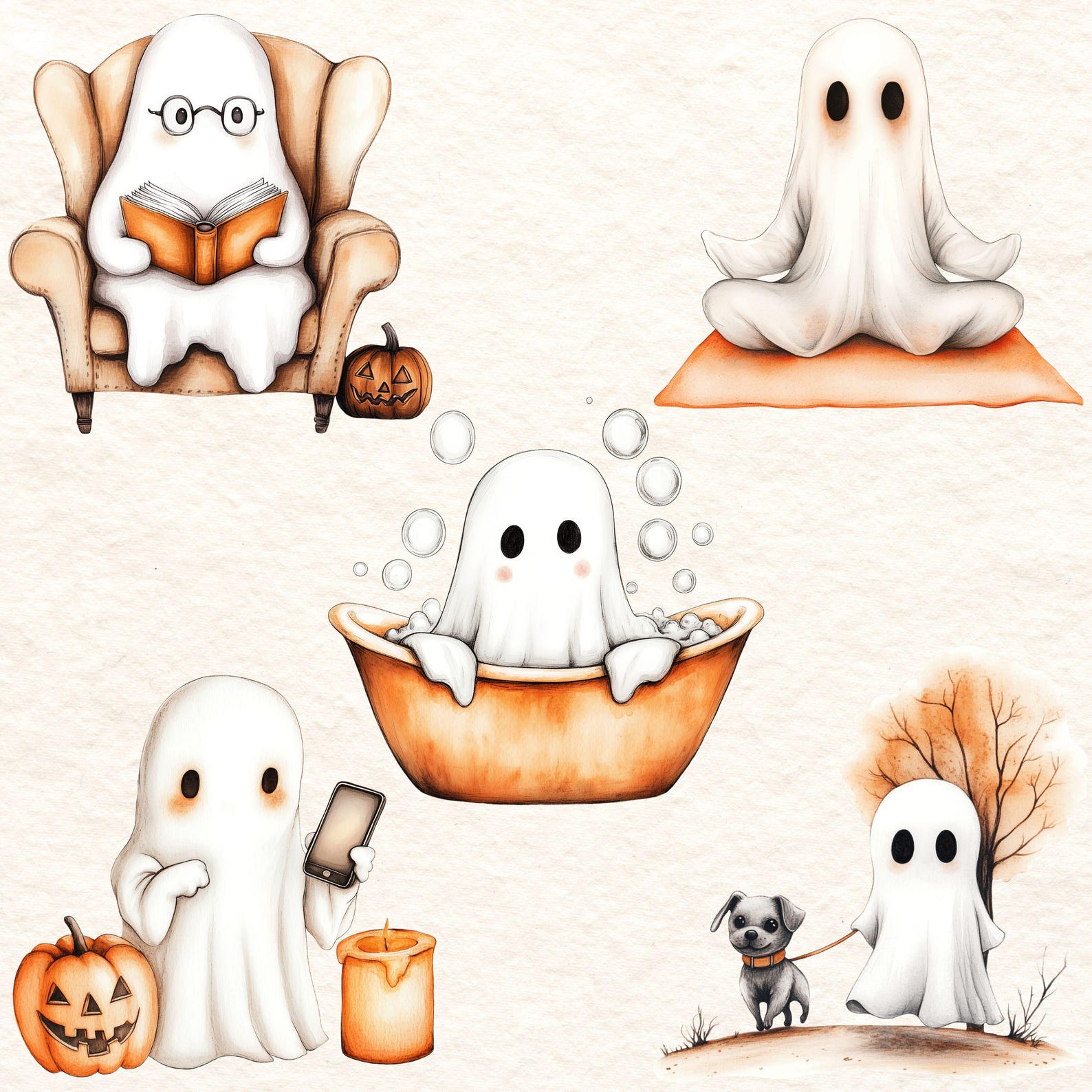 Ghosts Doing Everyday Things Clipart Pack | Cute Ghost Clip Art | Ghost ...