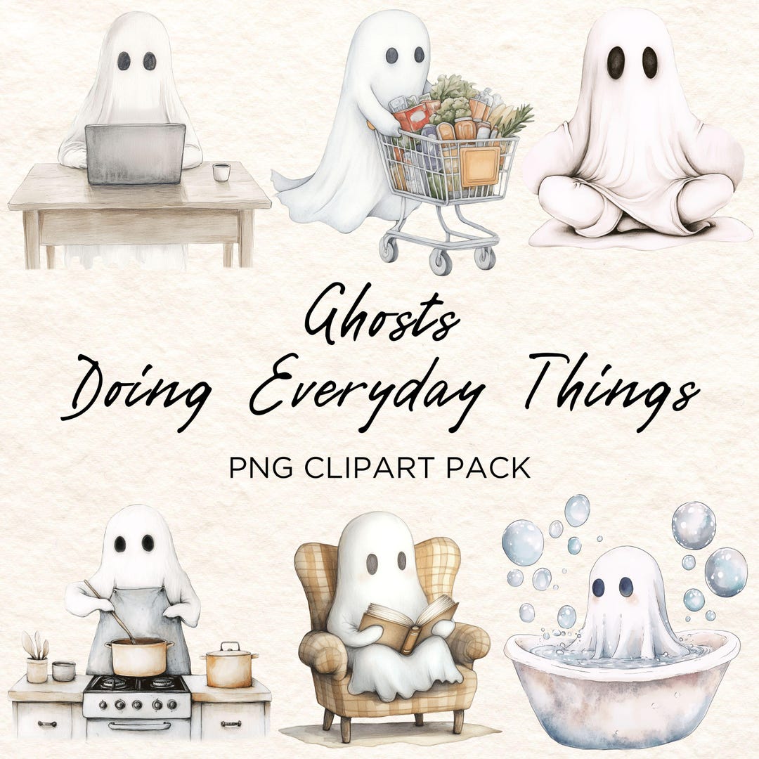Ghosts Doing Everyday Things Clipart Pack, Cute Ghost Clip Art ...