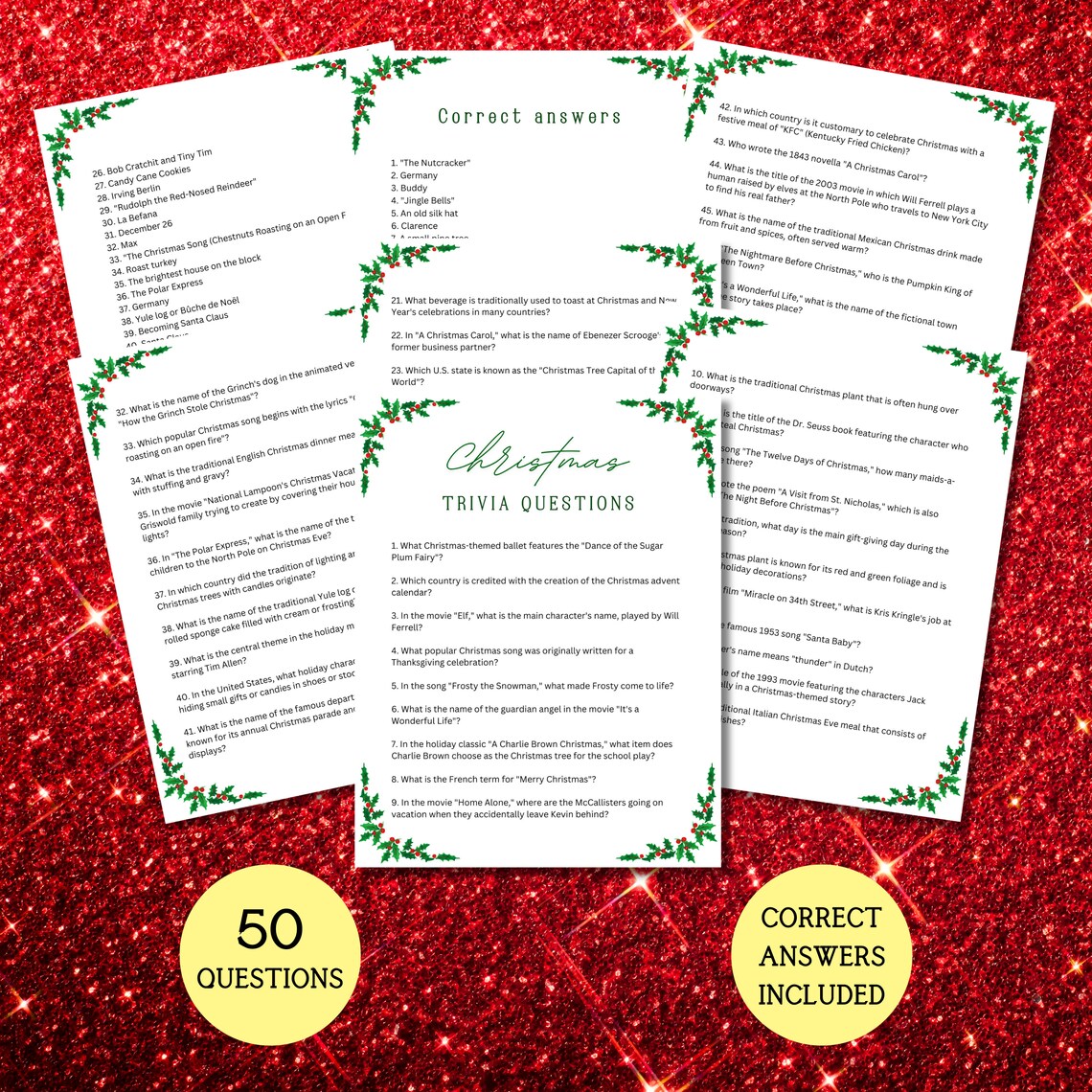 Printable Christmas Trivia Questions With Correct Answers, Xmas Trivia ...