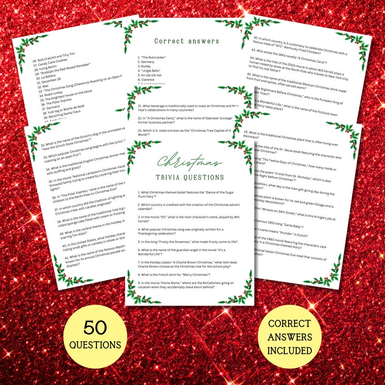 Printable Christmas Trivia Questions With Correct Answers, Xmas Trivia ...