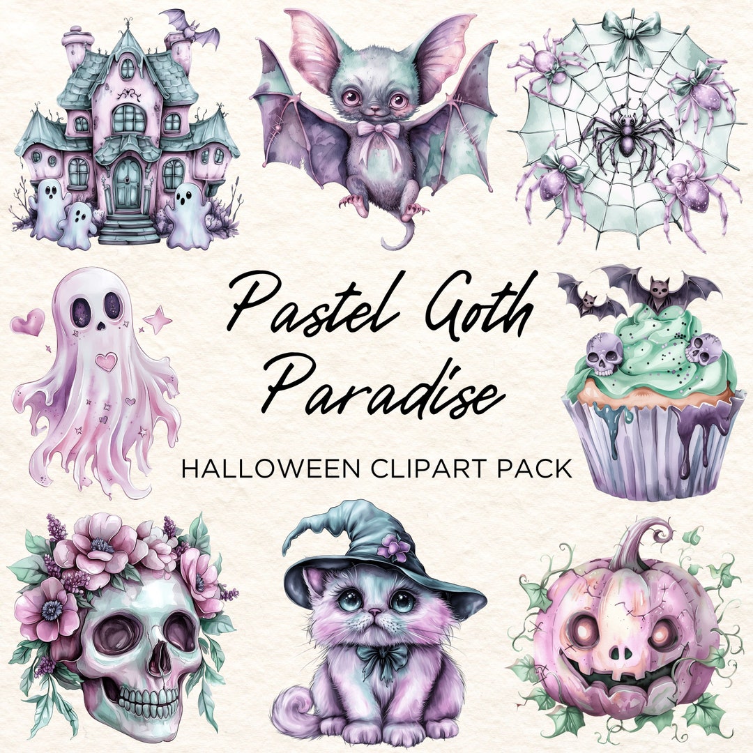 Pastel Goth Paradise Halloween Clipart Pack Cute Clip Art Collection 10 ...