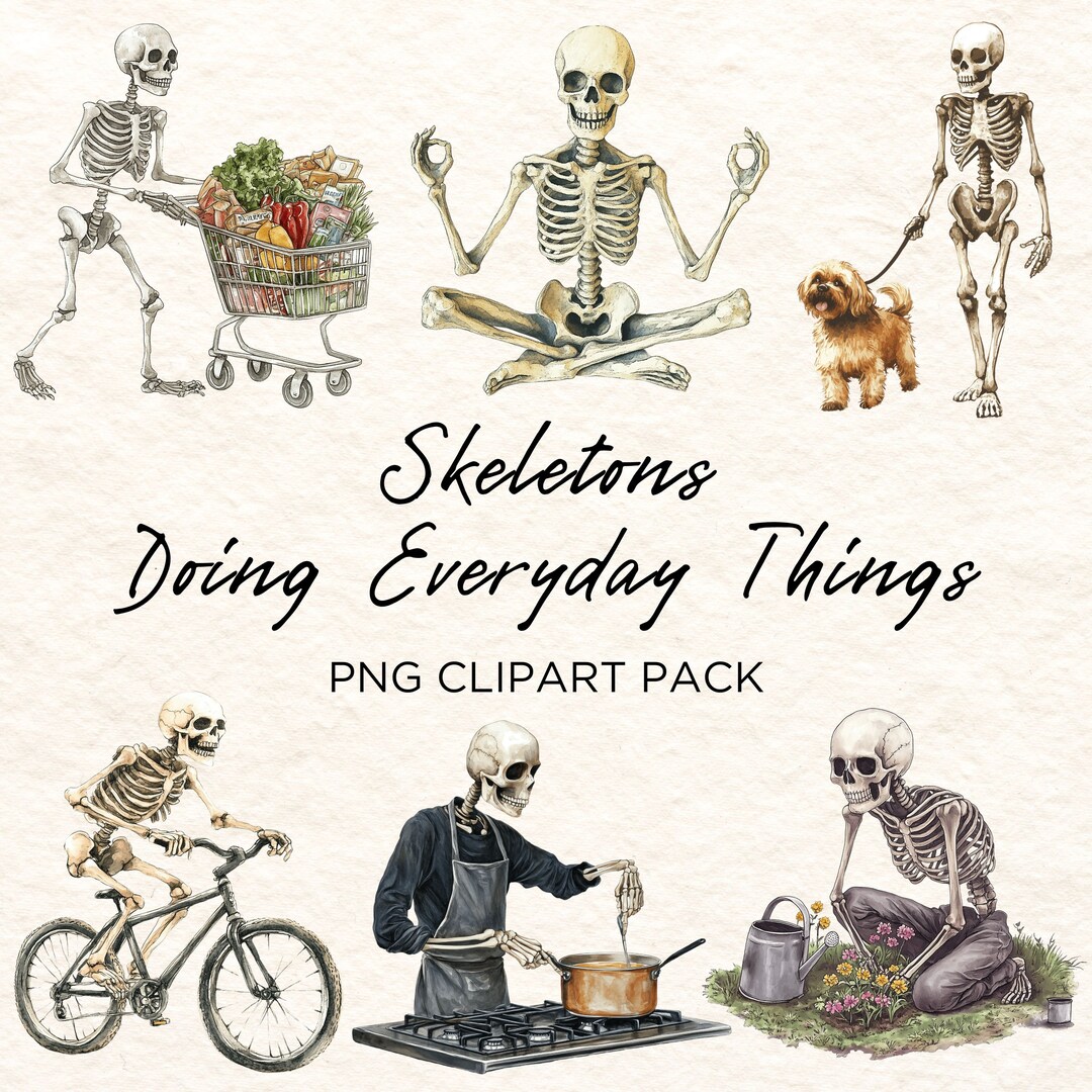 Skeletons Doing Everyday Things Clipart Pack, Funny Skeletons Clip Art ...