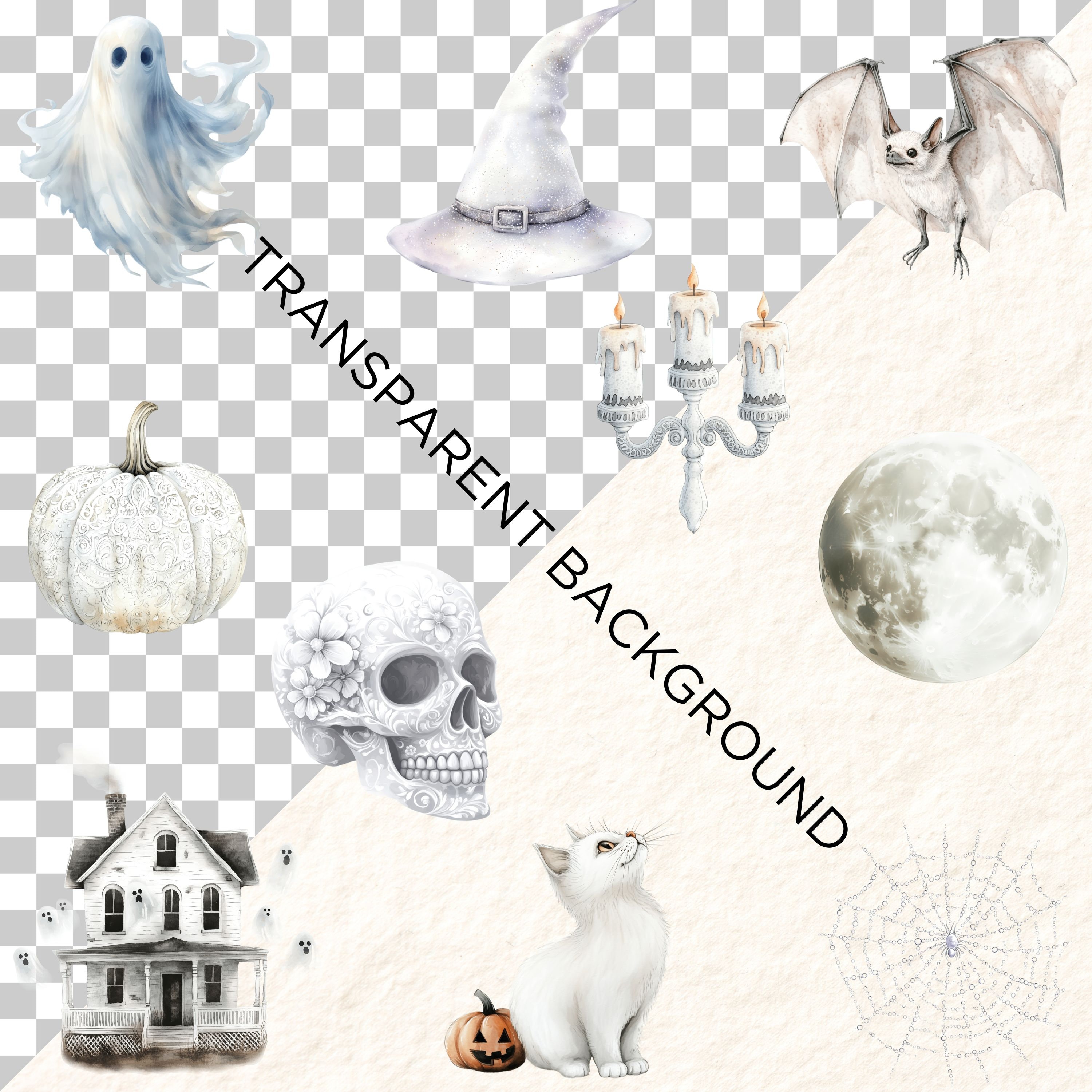 White Halloween Clipart, Alternative Halloween Clip Art, Downloadable ...