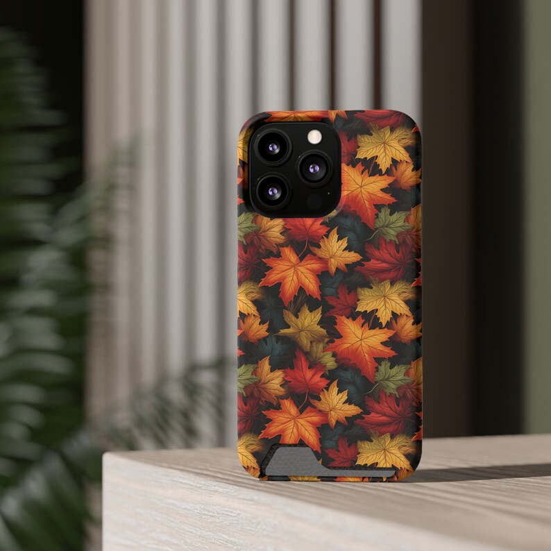 Phone Case With Card Holder Autumn Leaves Design Glossy or Matte ...