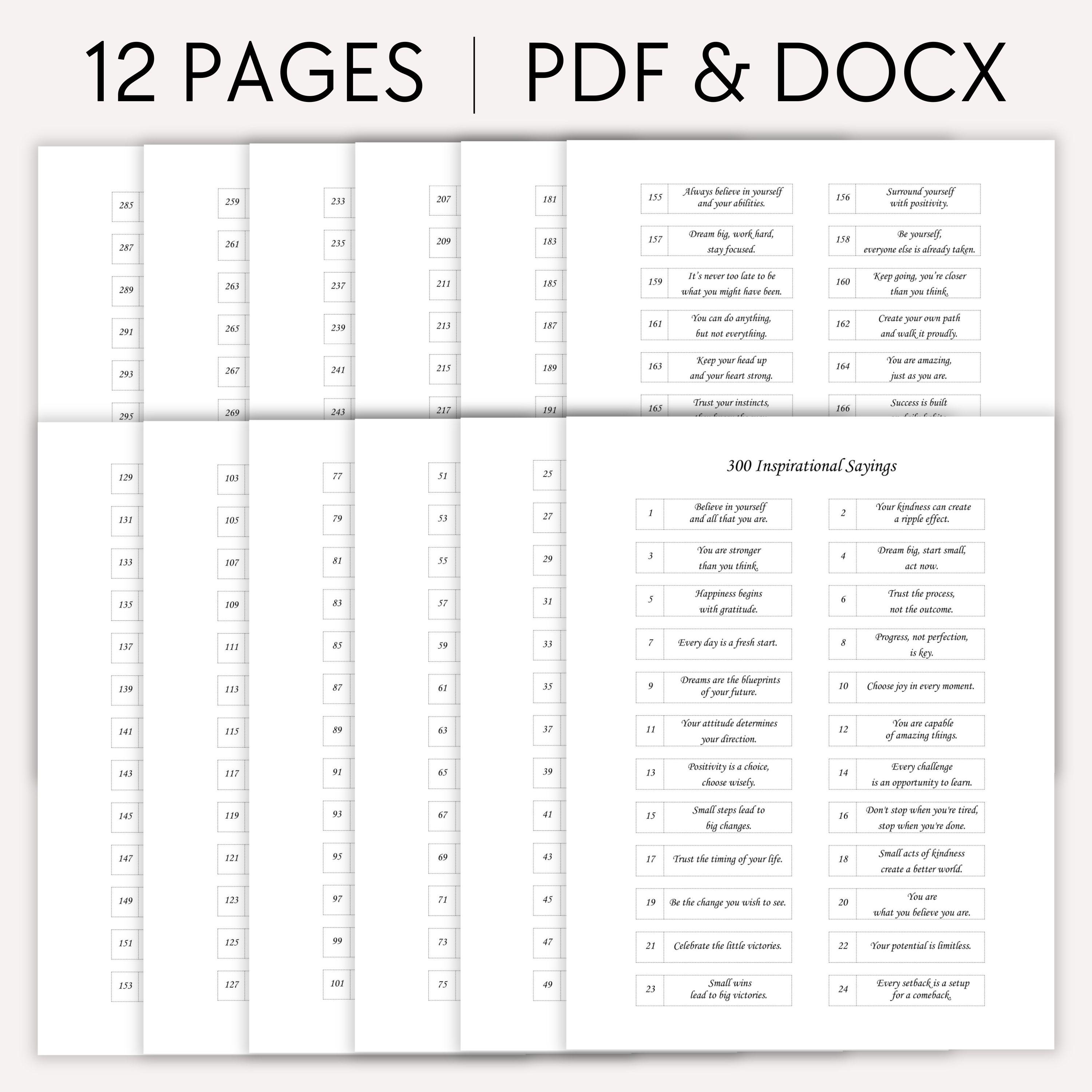 300 Printable Inspirational Sayings for Multiple Uses, Meaningful ...