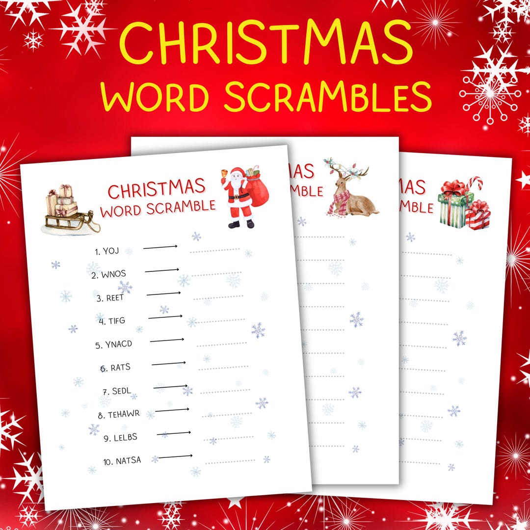 Christmas Word Scramble Games for Kids, Printable Winter Word Scrambles ...
