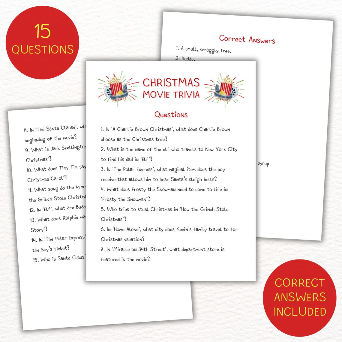 Christmas Movie Trivia for Kids, Printable Christmas Movie Quiz for ...