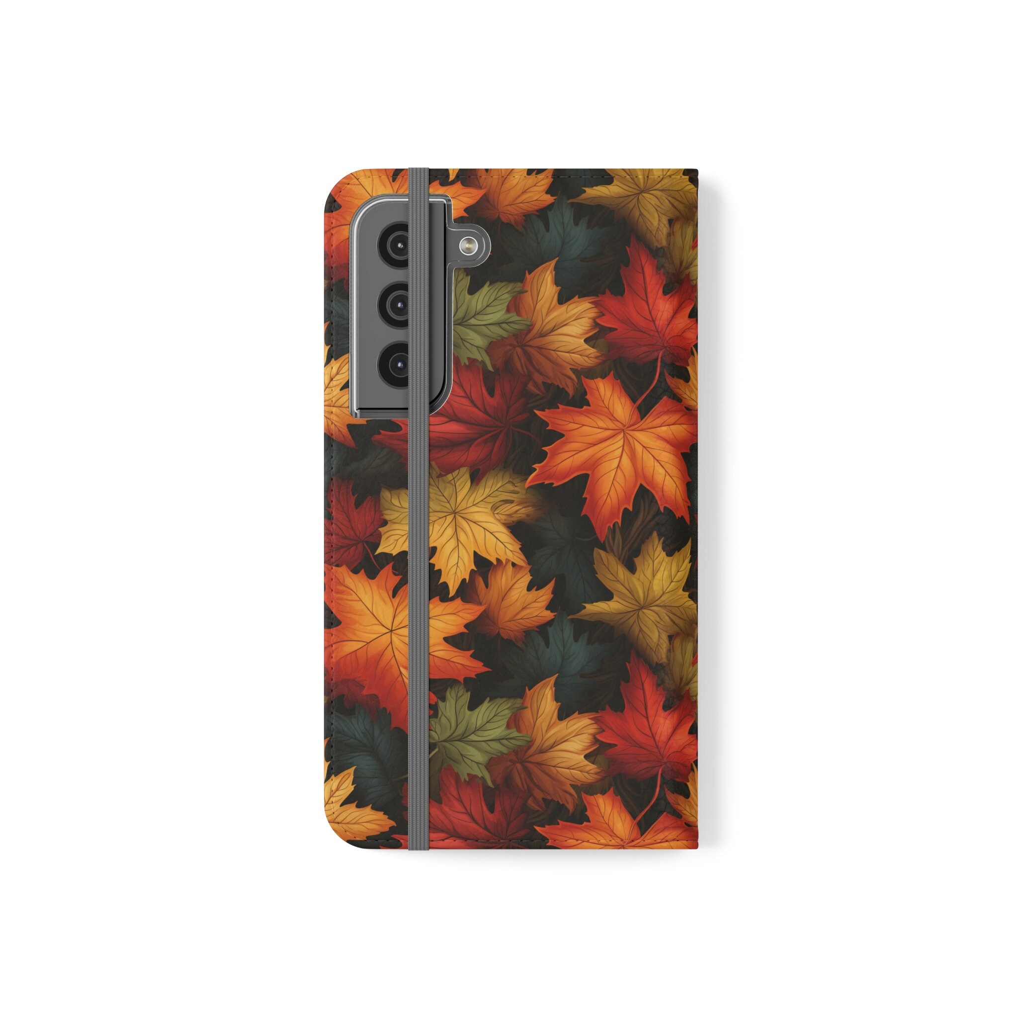 Flip Case Phone Stand Card and Cash Storage Autumn Leaves Design Maple ...