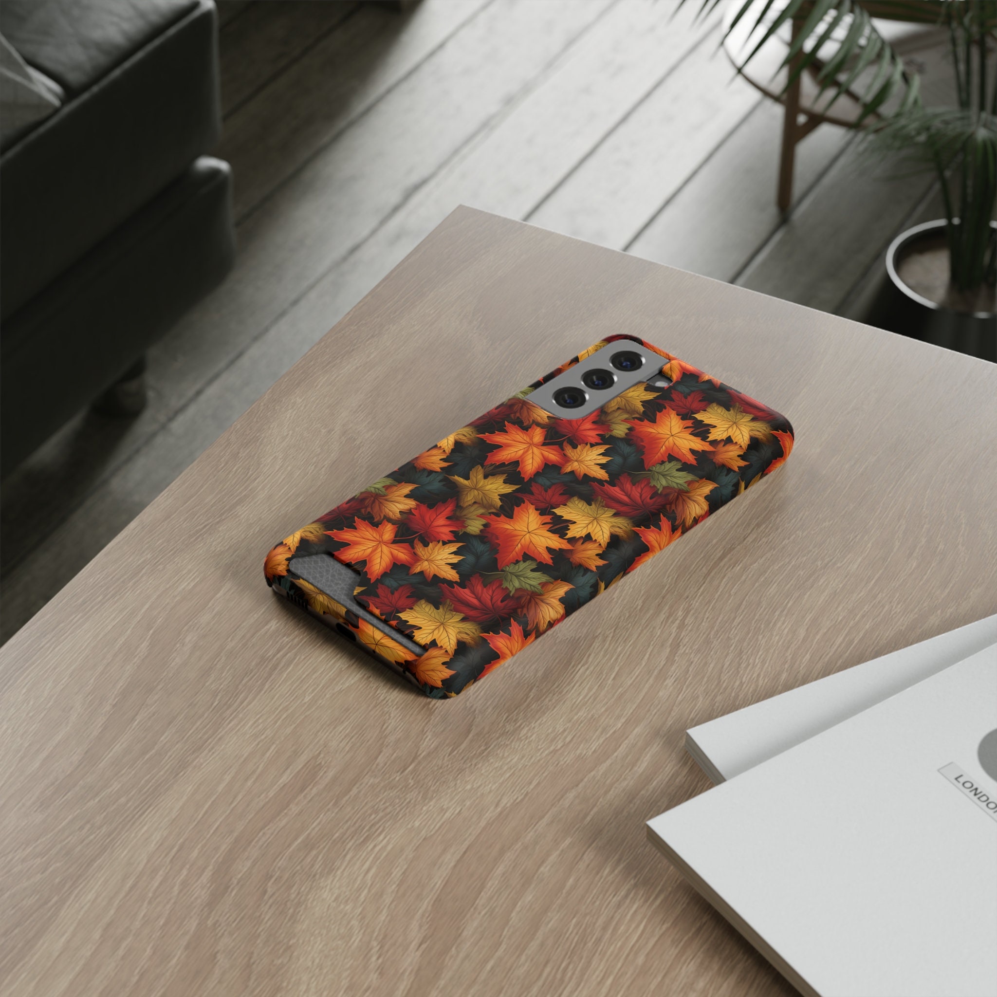 Phone Case With Card Holder Autumn Leaves Design Glossy or Matte ...
