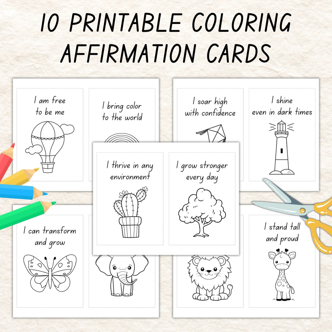 10 Printable Coloring Affirmation Cards for Kids | Positive Affirmation ...