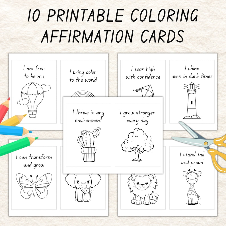 10 Printable Coloring Affirmation Cards for Kids | Positive Affirmation ...