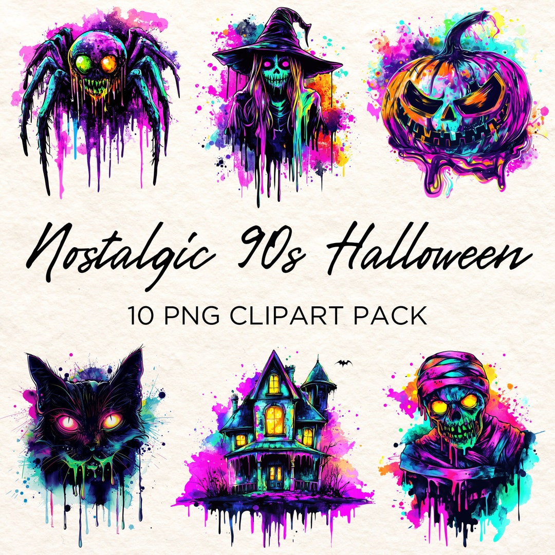 Nostalgic 90s Halloween Clipart Pack | Retro Halloween Clip Art ...