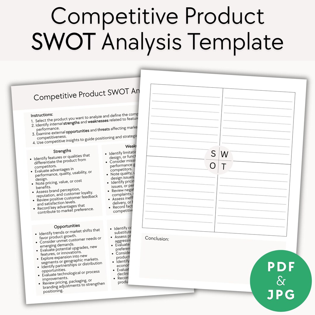 Competitive Product SWOT Analysis Template – Printable Worksheet With ...