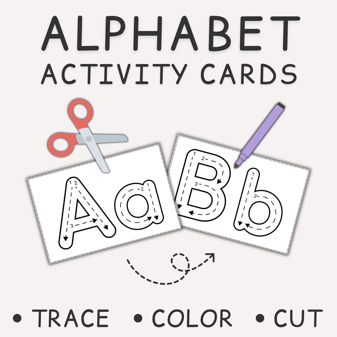Printable Alphabet Activity Cards: Trace, Color & Cut Uppercase and ...