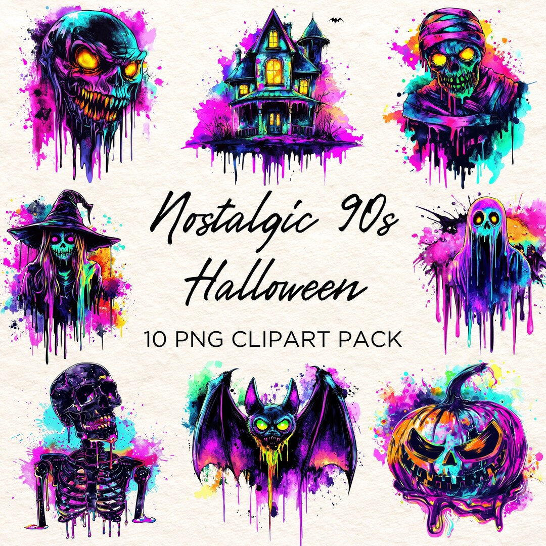 Nostalgic 90s Halloween Clipart Pack, Retro Halloween Clip Art ...