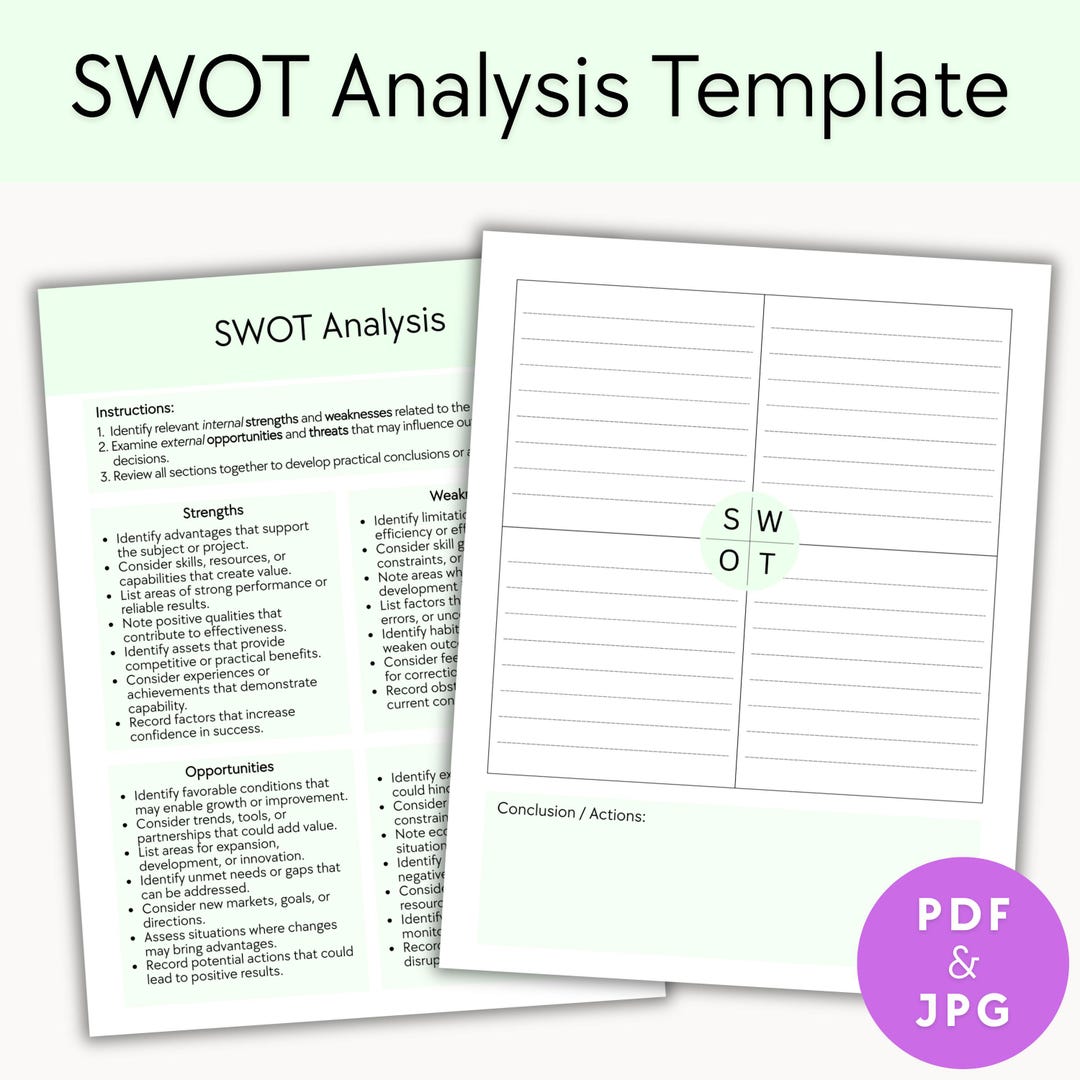 SWOT Analysis Template – Multi-purpose Printable for Strategy and Goal ...