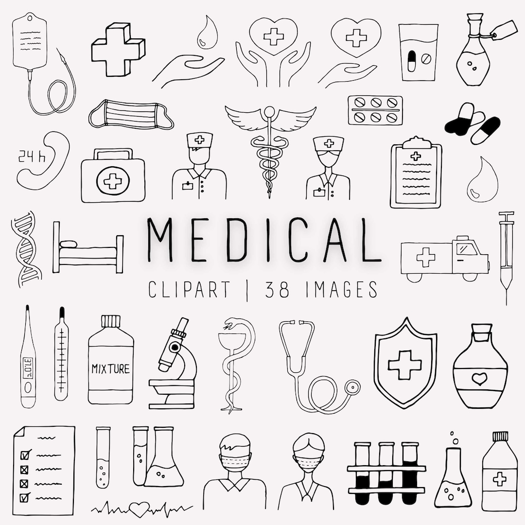 Hand-drawn Medical Clip Art, Hospital Icon Set, Healthcare Images ...