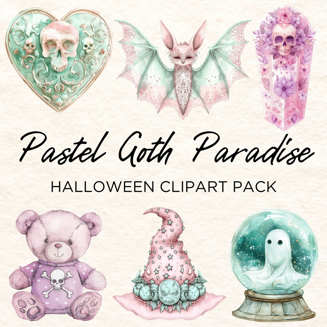 Pastel Goth Paradise Halloween Clipart Pack, 10 Transparent Png Files ...