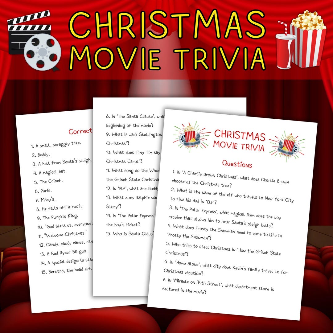 Christmas Movie Trivia for Kids, Printable Christmas Movie Quiz for ...