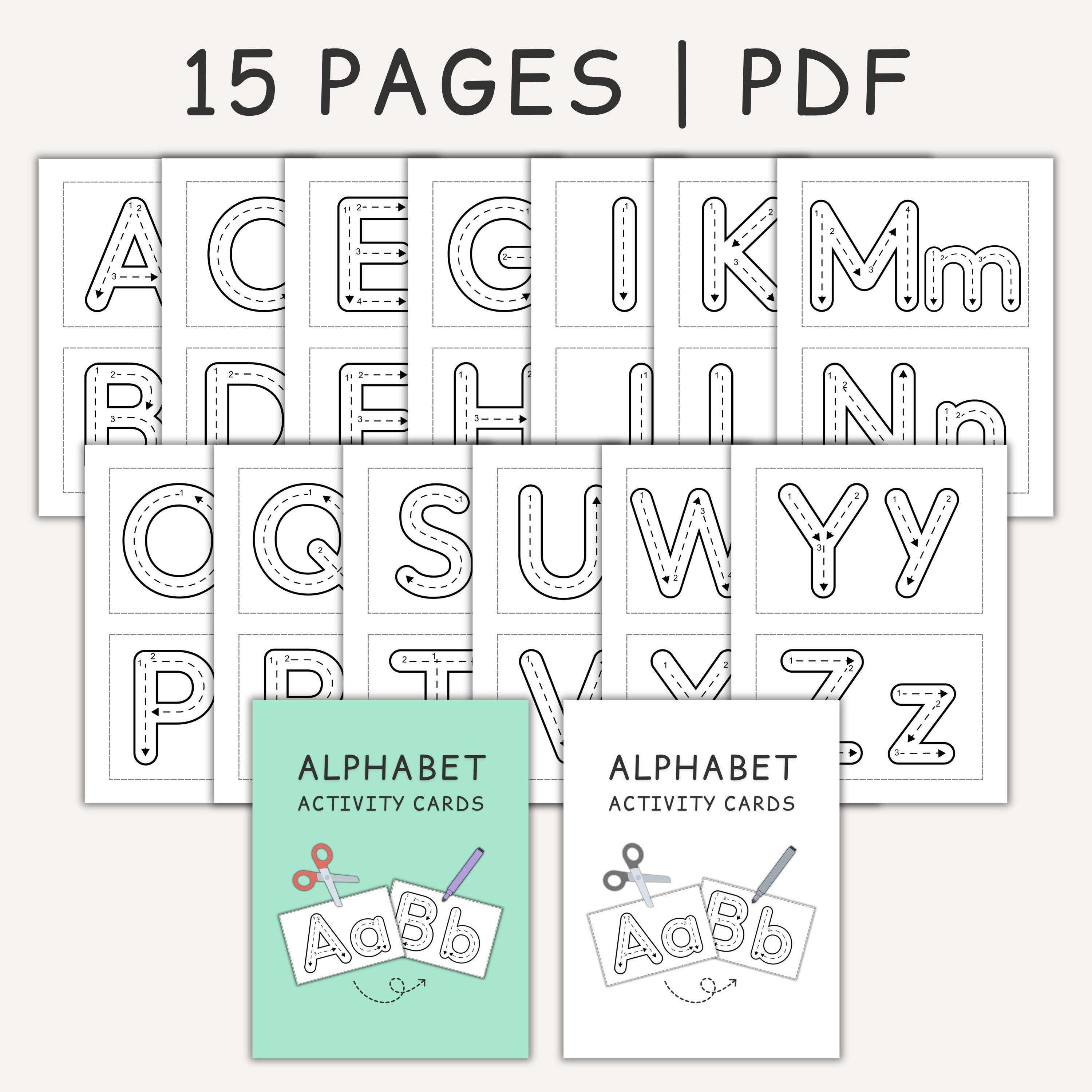 Alphabet Activity Cards, Printable Flashcards for Tracing, Coloring and ...