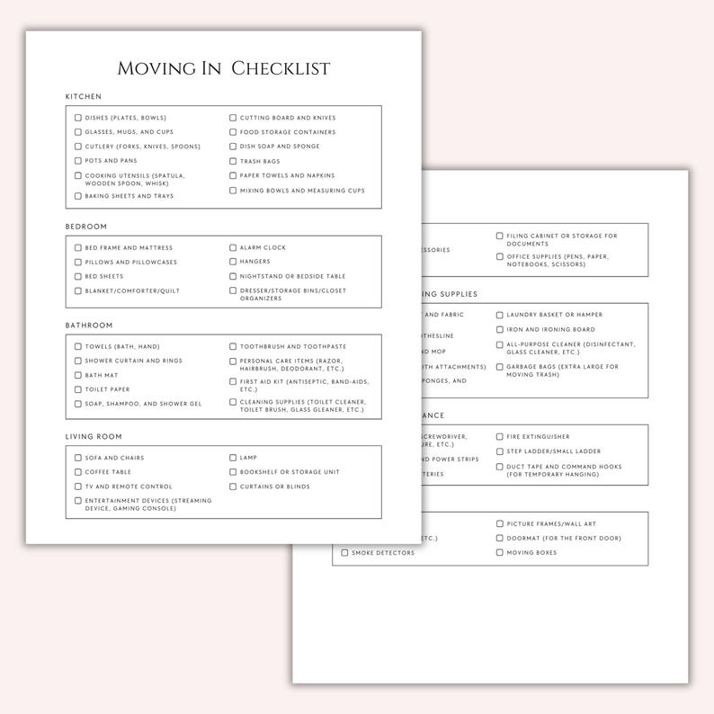 Moving in Checklist | Printable Moving-in Checklist With Checkboxes ...