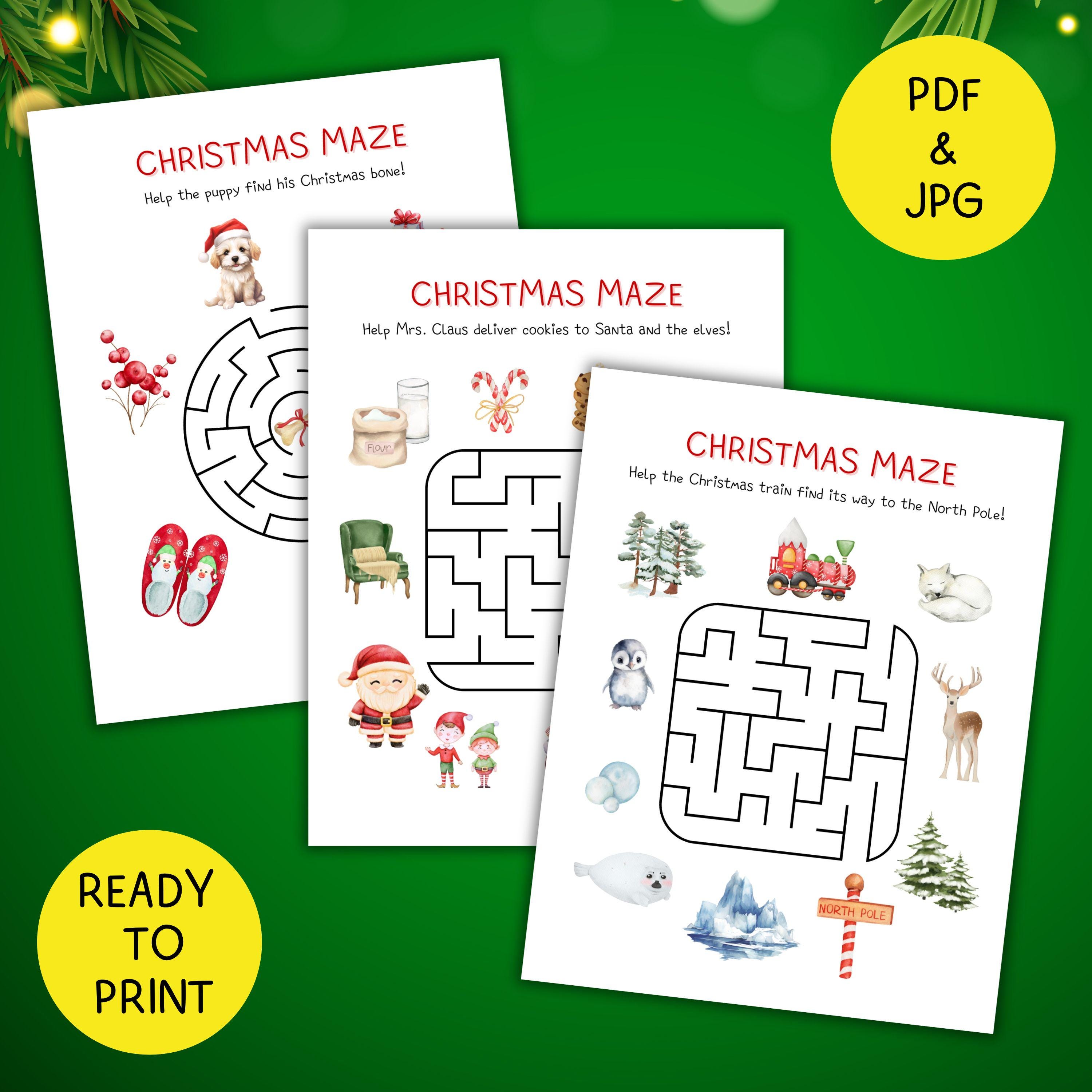 Christmas Maze Games for Kids Printable Christmas Puzzles Xmas Mazes ...