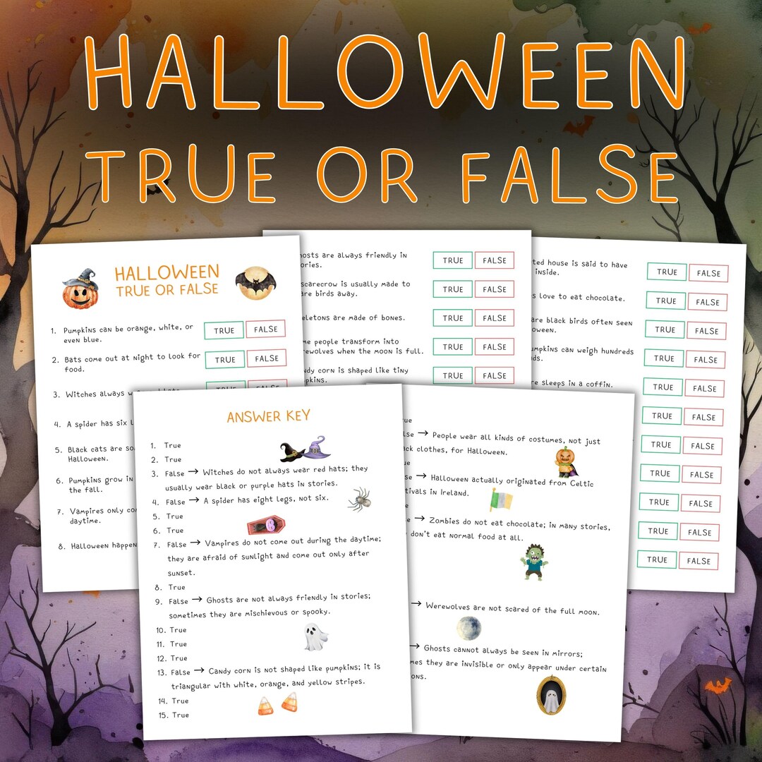 Halloween True or False Quiz Game for Kids, Printable Test Your ...