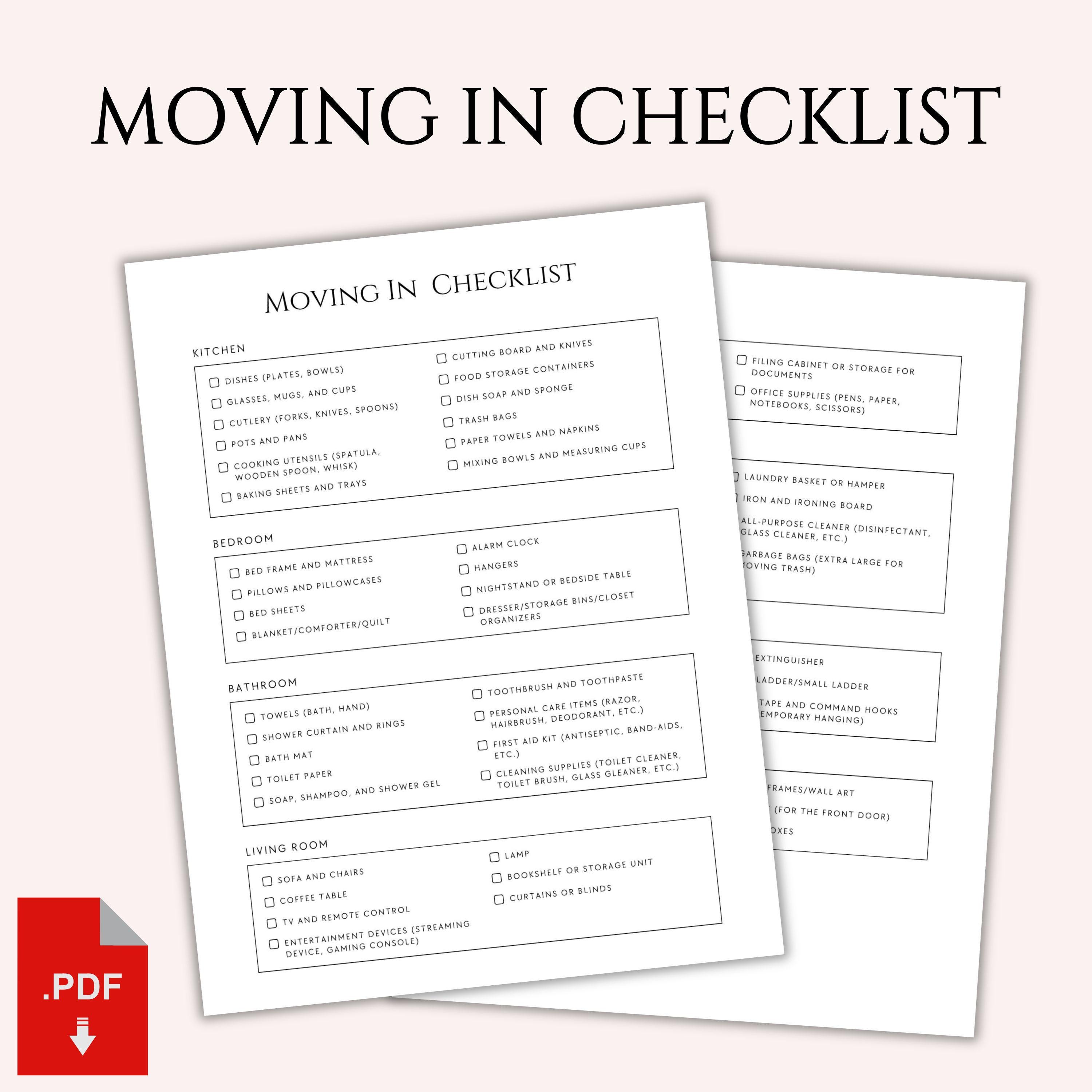 Moving in Checklist | Printable Moving-in Checklist With Checkboxes | Moving Made Easy ...