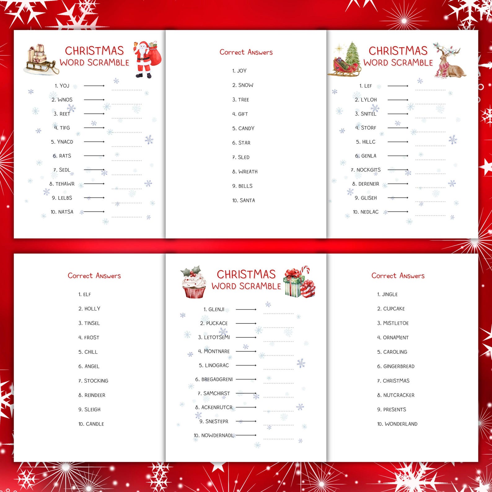 Christmas Word Scramble Games for Kids, Printable Winter Word Scrambles ...